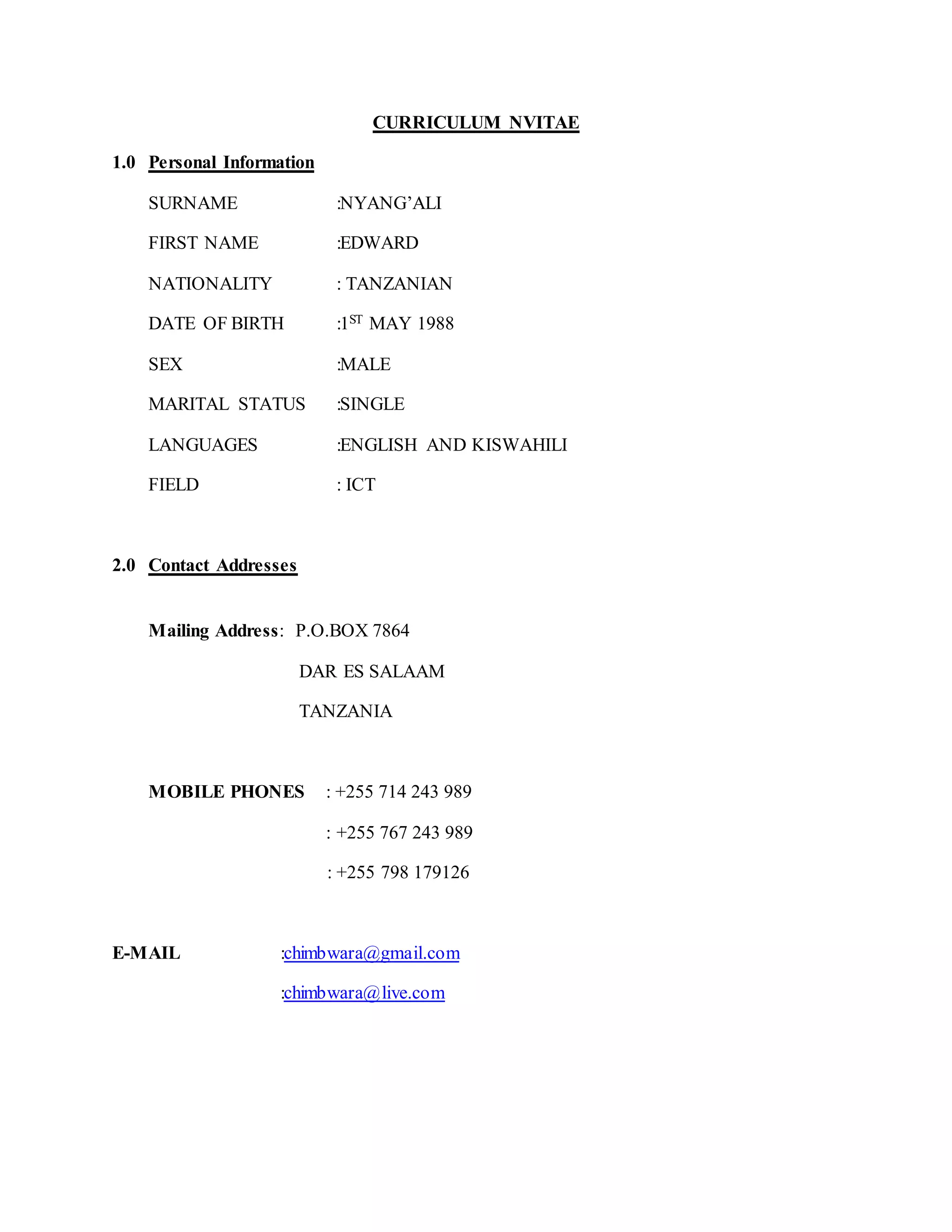 Sample cv... by ...chimbwara. You can also follow me in my site, www ...