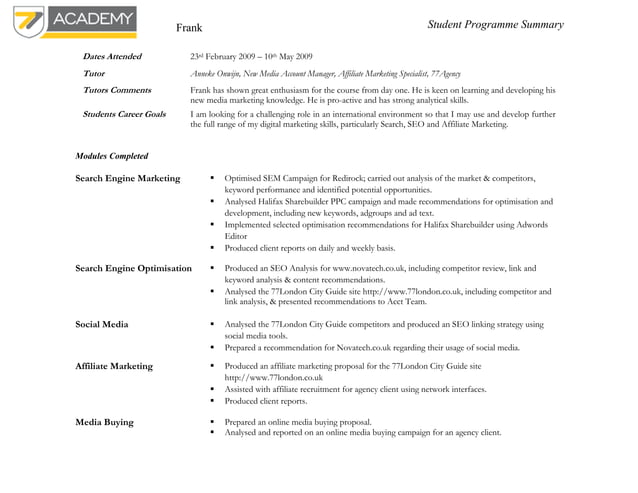 77Academy - Graduate Profiles | PDF