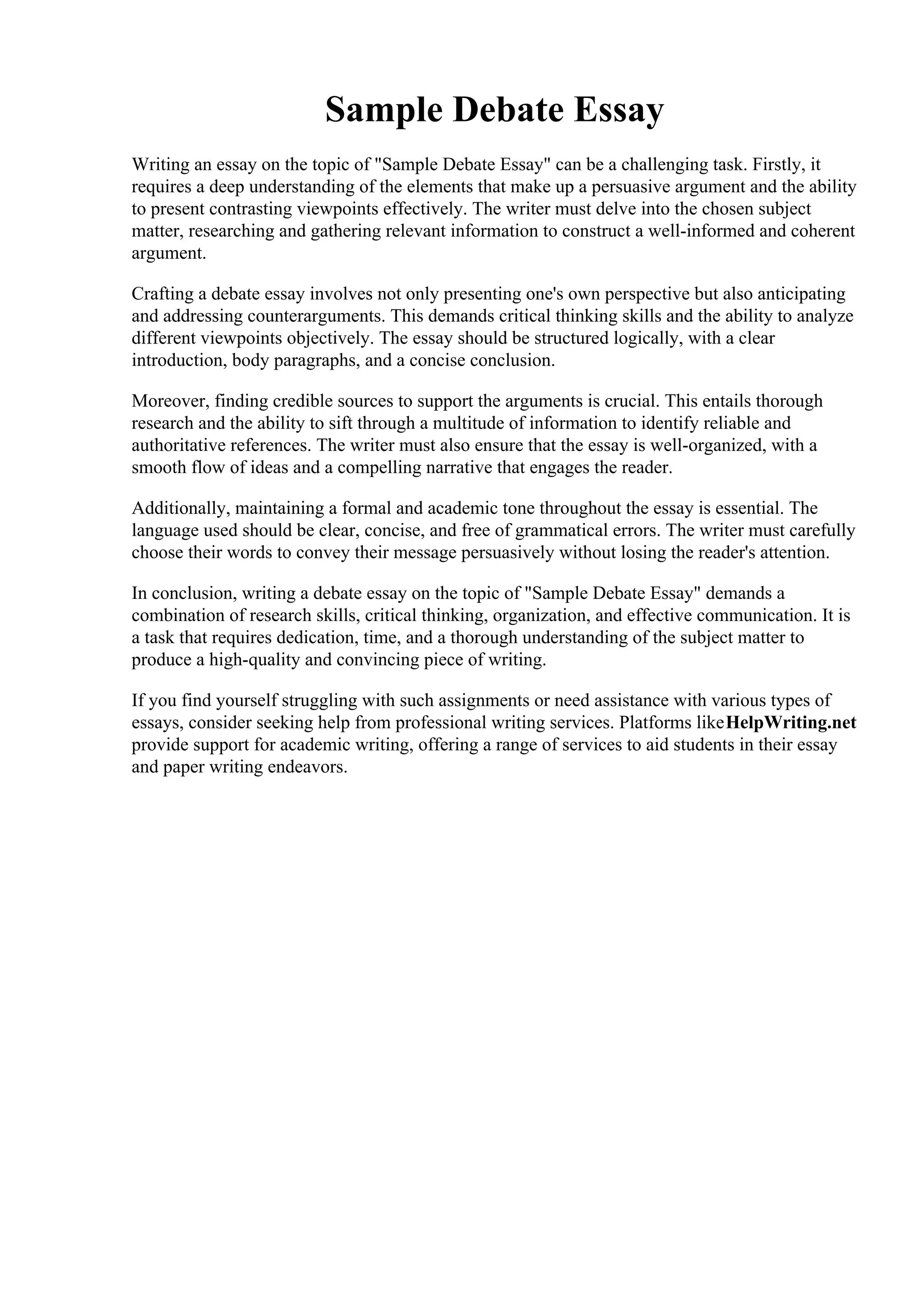 Sample Debate Essay | PDF