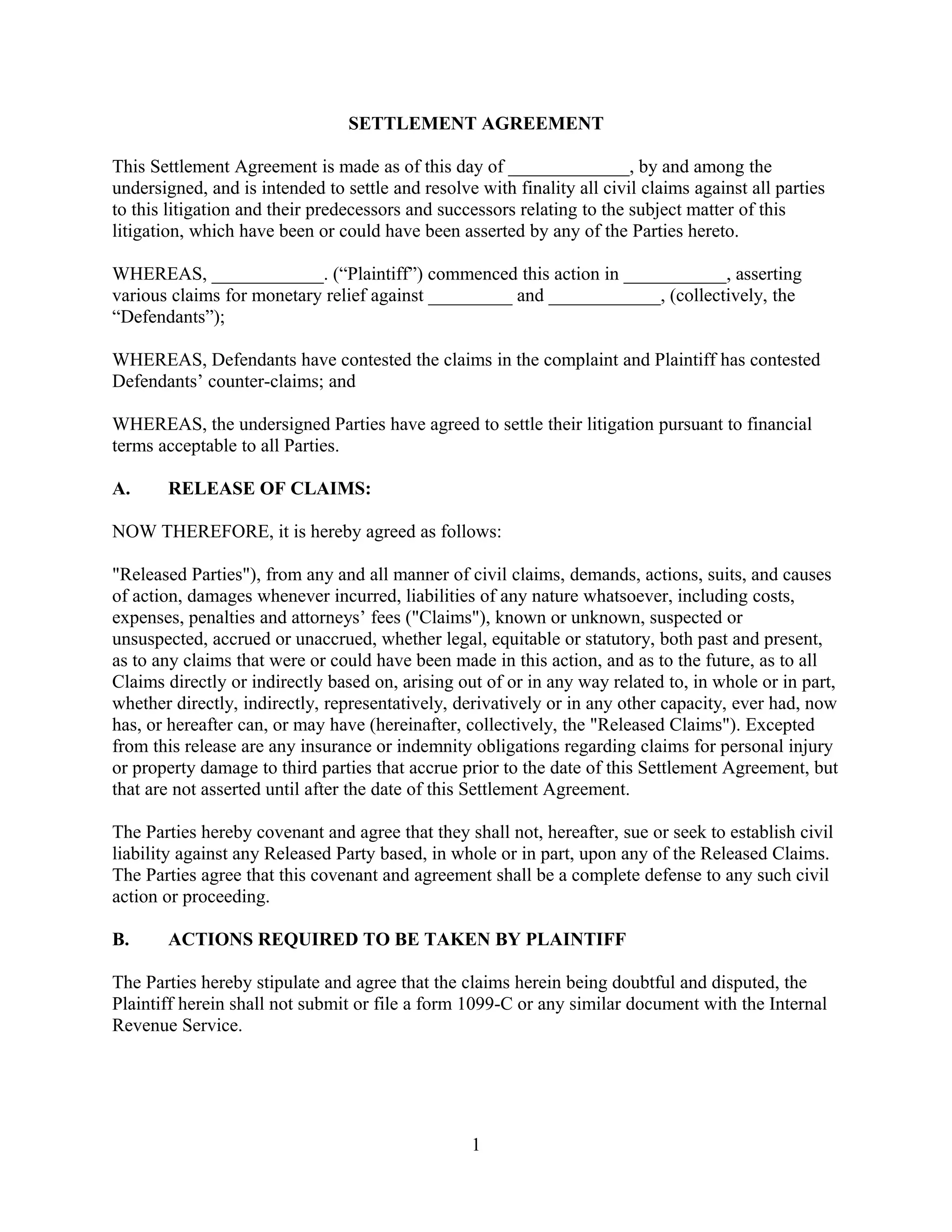 Sample agreement for debt settlement | DOC