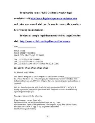 Sample debt validation letter to collection agency | DOC
