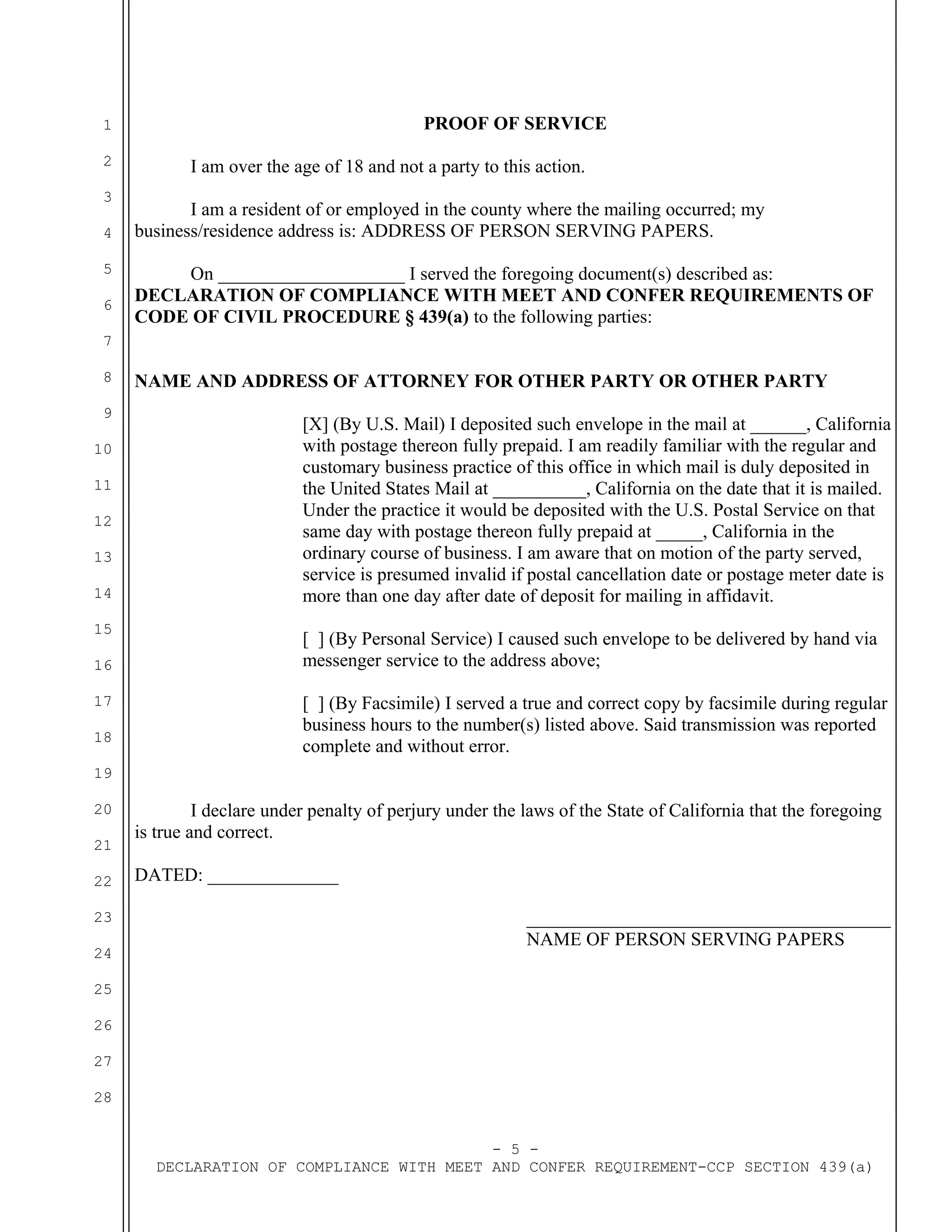Sample meet and confer declaration for motion for judgment on the ...