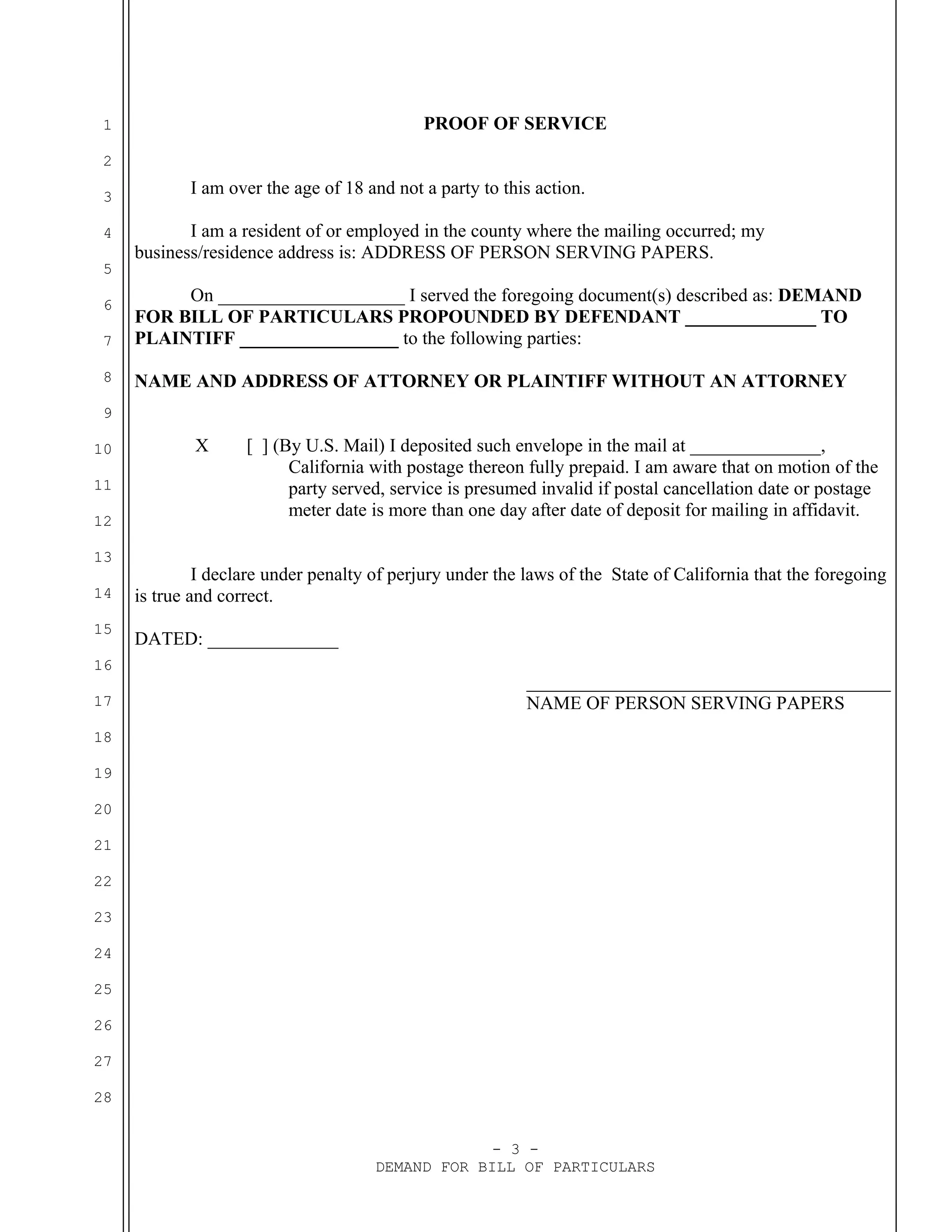 Sample demand for bill of particulars for California | DOC