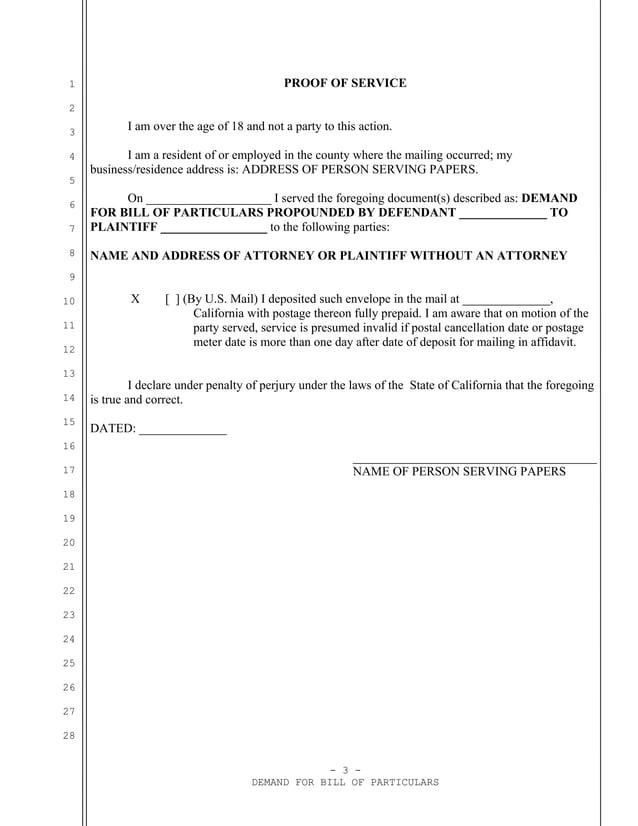 Sample demand for bill of particulars for California | PDF