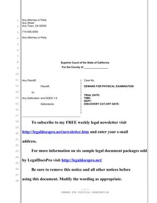 Sample demand for physical examination in california | DOC