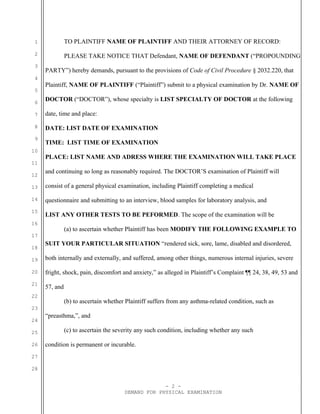 Sample demand for physical examination in california | DOC