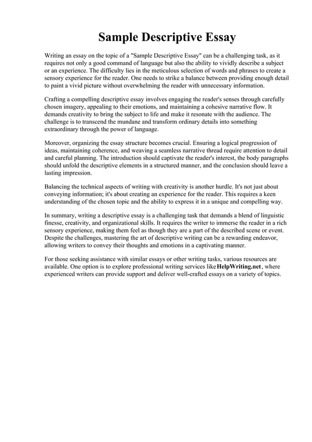 Sample Descriptive Essay | PDF