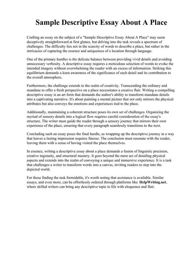 Sample Descriptive Essay About A Place | PDF | Books and Literature