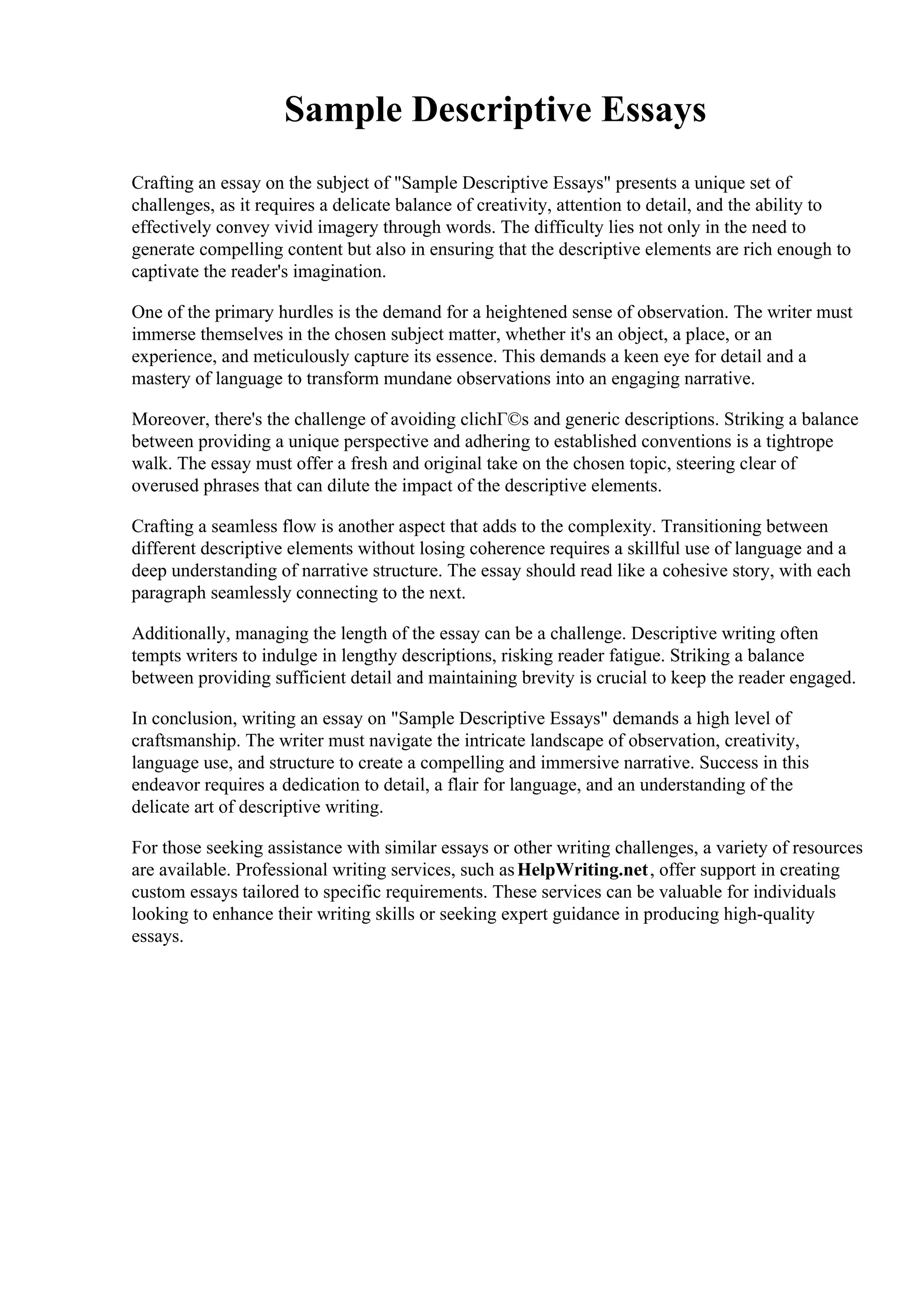 Sample Descriptive Essays.pdf | Free Download