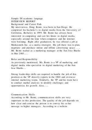 Sample DI academic languageINTERVIEW REPORTBackground and Care | PDF