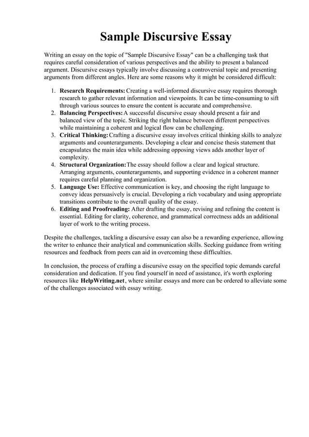 Sample Discursive Essay. Essay websites: Sample discursive essay | PDF