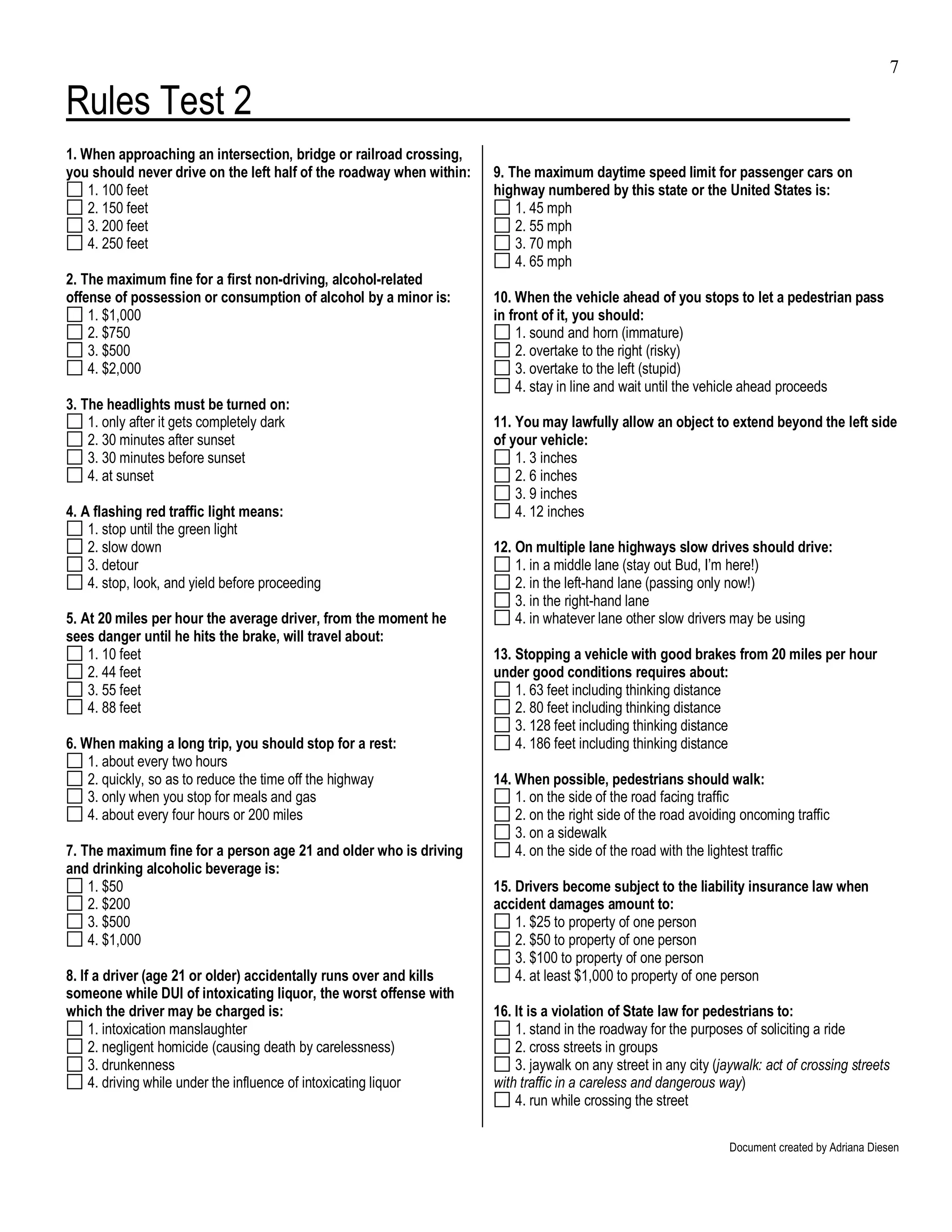 Sample driving test | PDF