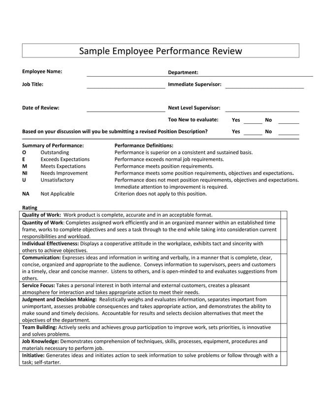 Sample employee performance review | DOC | Resume Writing and Advice ...
