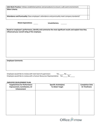 Sample employee performance review | DOCX | Resume Writing and Advice ...
