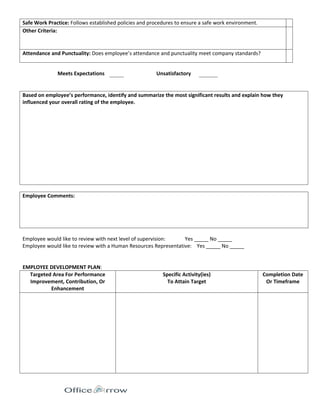 Sample employee performance review | DOC