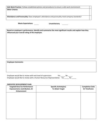 Sample employee performance review (1) | PDF | Resume Writing and ...