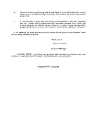 Probationary Employment Contract Sample | PDF