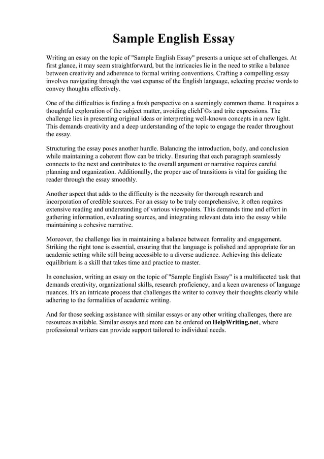 Sample English Essay. English 12 sample essays. English Essays for ...