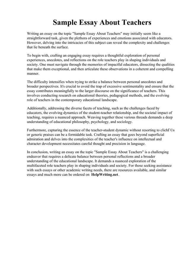 Sample Essay About Teachers. teacher essay Teachers Classroom | PDF