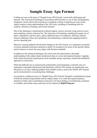 Sample Essay Apa Format | PDF