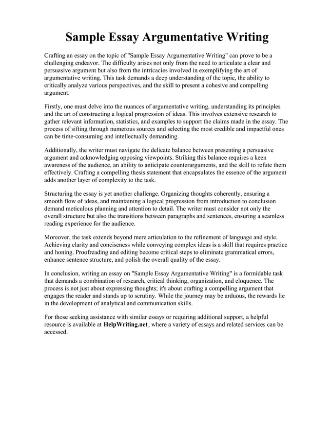 Sample Essay Argumentative Writing | PDF