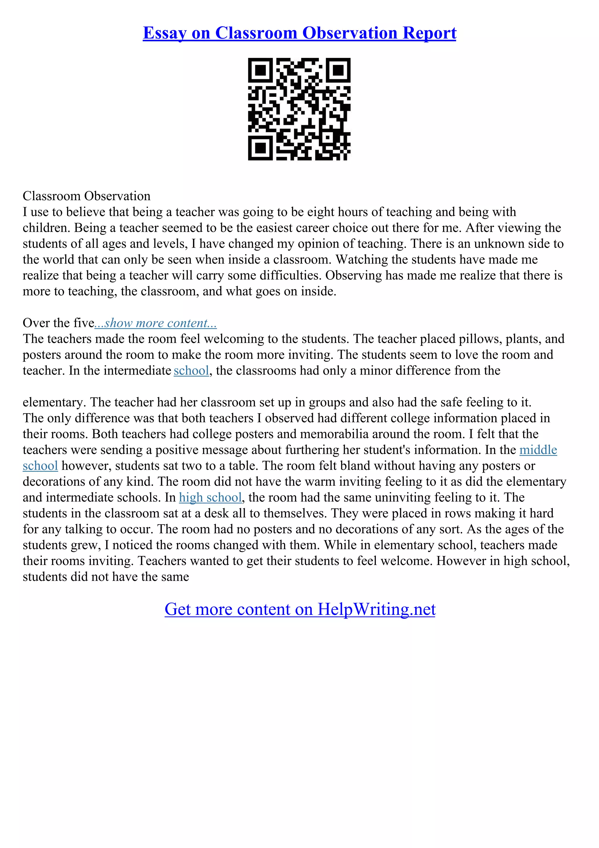 Sample Essay For Elementary Students | PDF