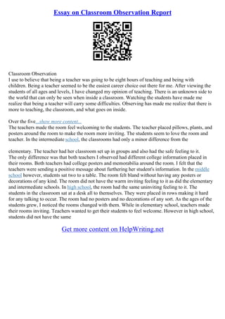 Sample Essay For Elementary Students | PDF