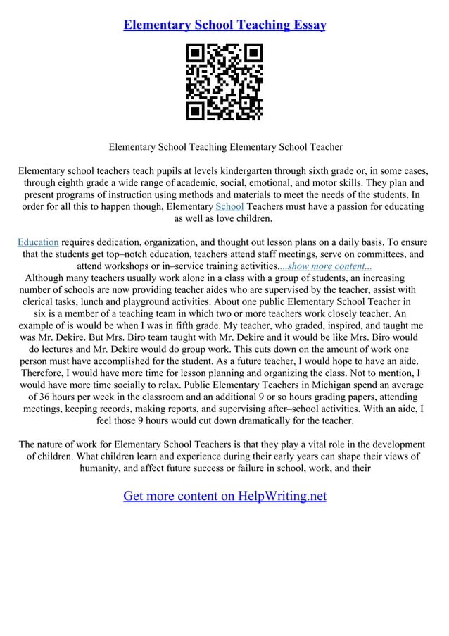 Sample Essay For Elementary Students | PDF