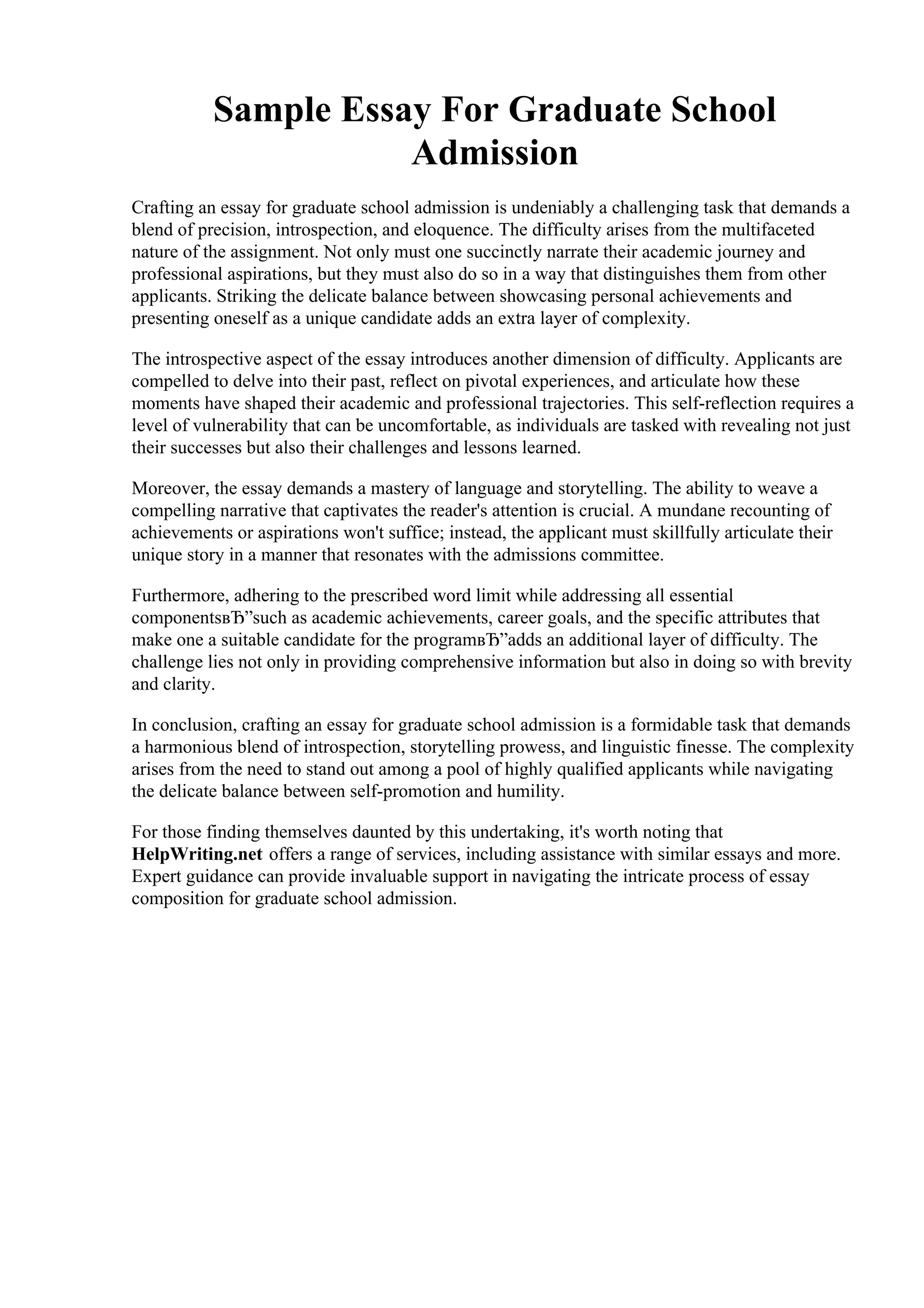 Sample Essay For Graduate School Admission | PDF