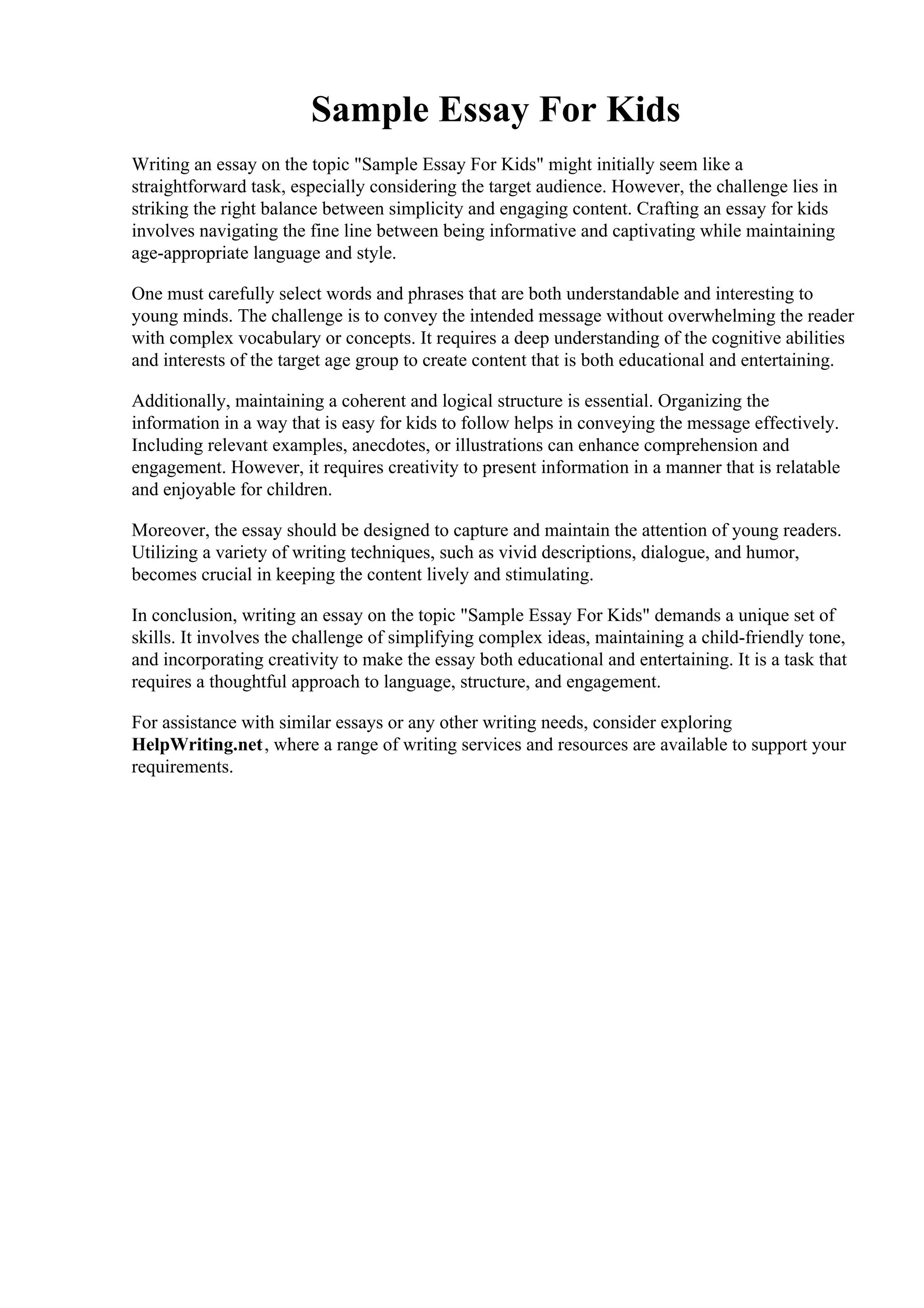 Sample Essay For Kids | PDF