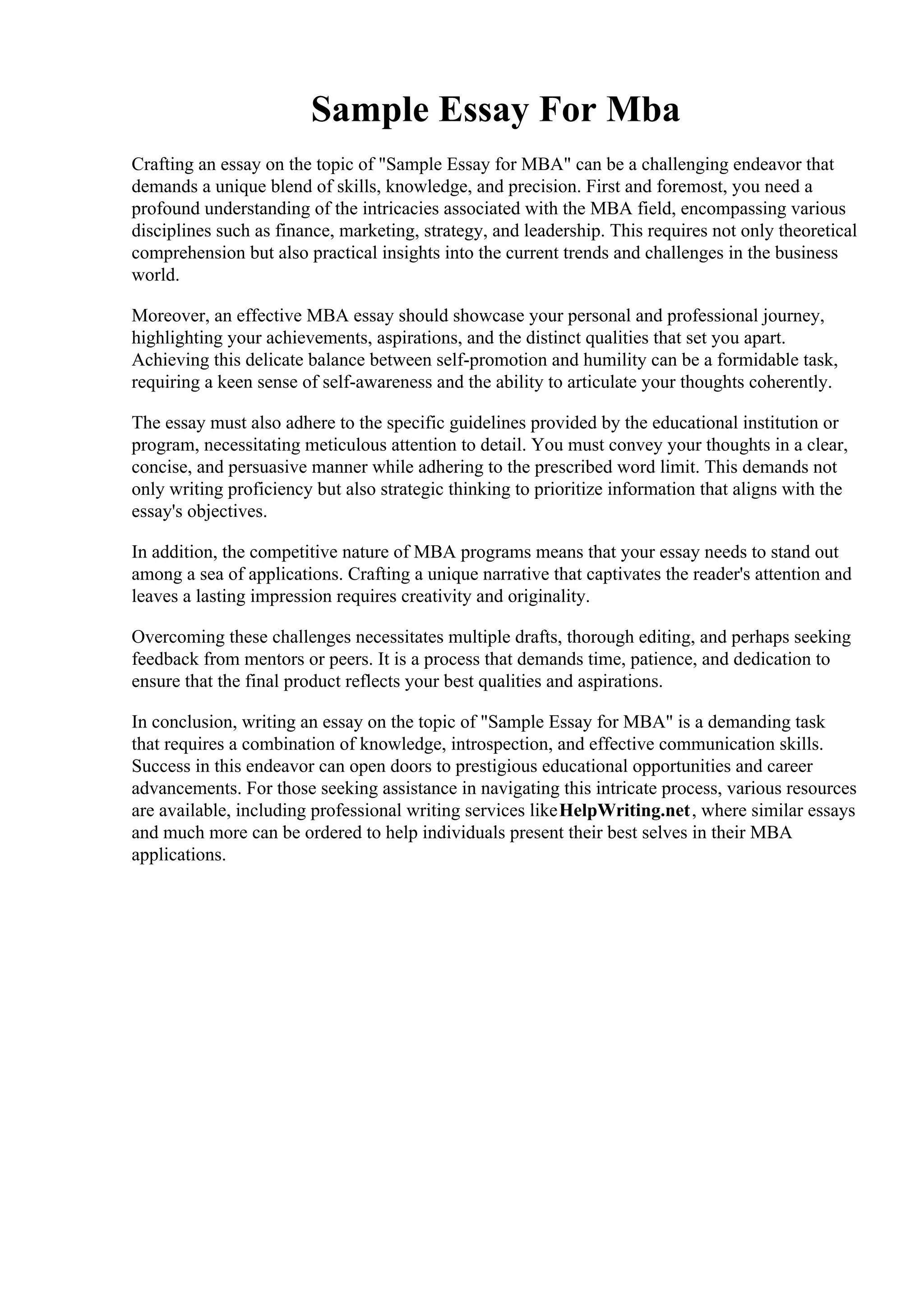 Sample Essay For Mba. How to write mba essays Bastrop ThesisEssay76 ...