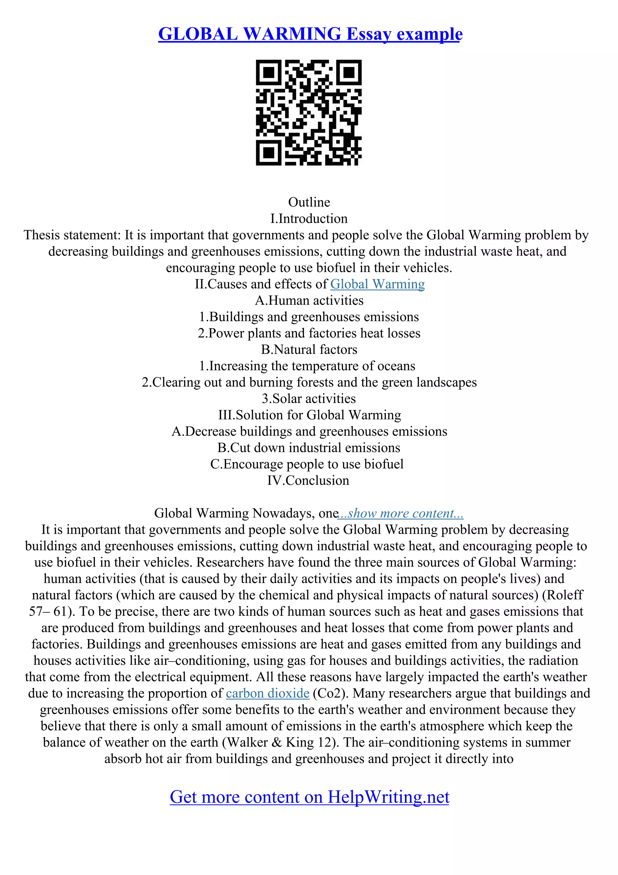 Sample Essay Global Warming | PDF