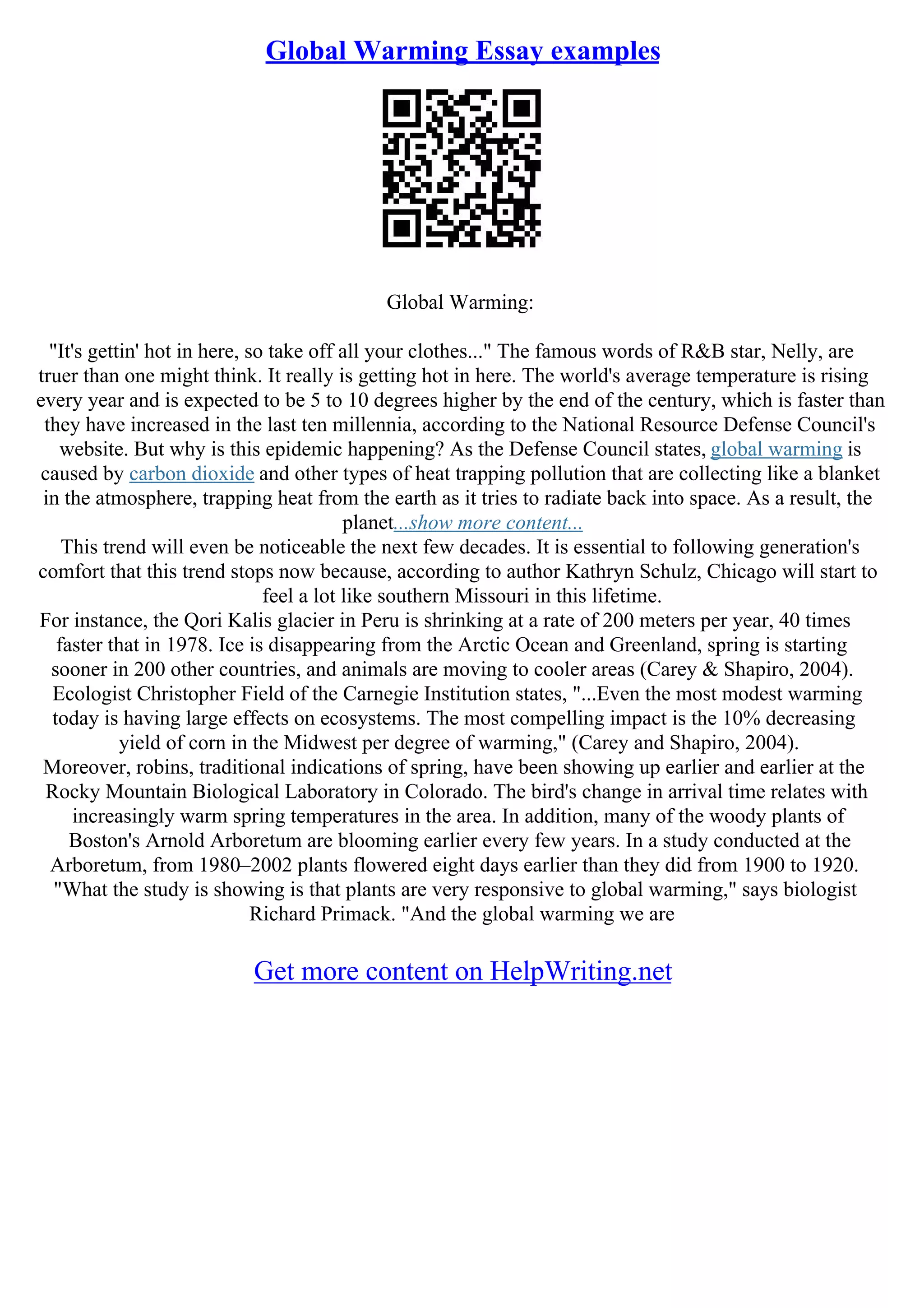 Sample Essay Global Warming | PDF