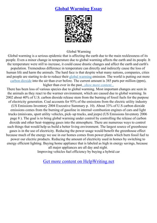Sample Essay Global Warming | PDF