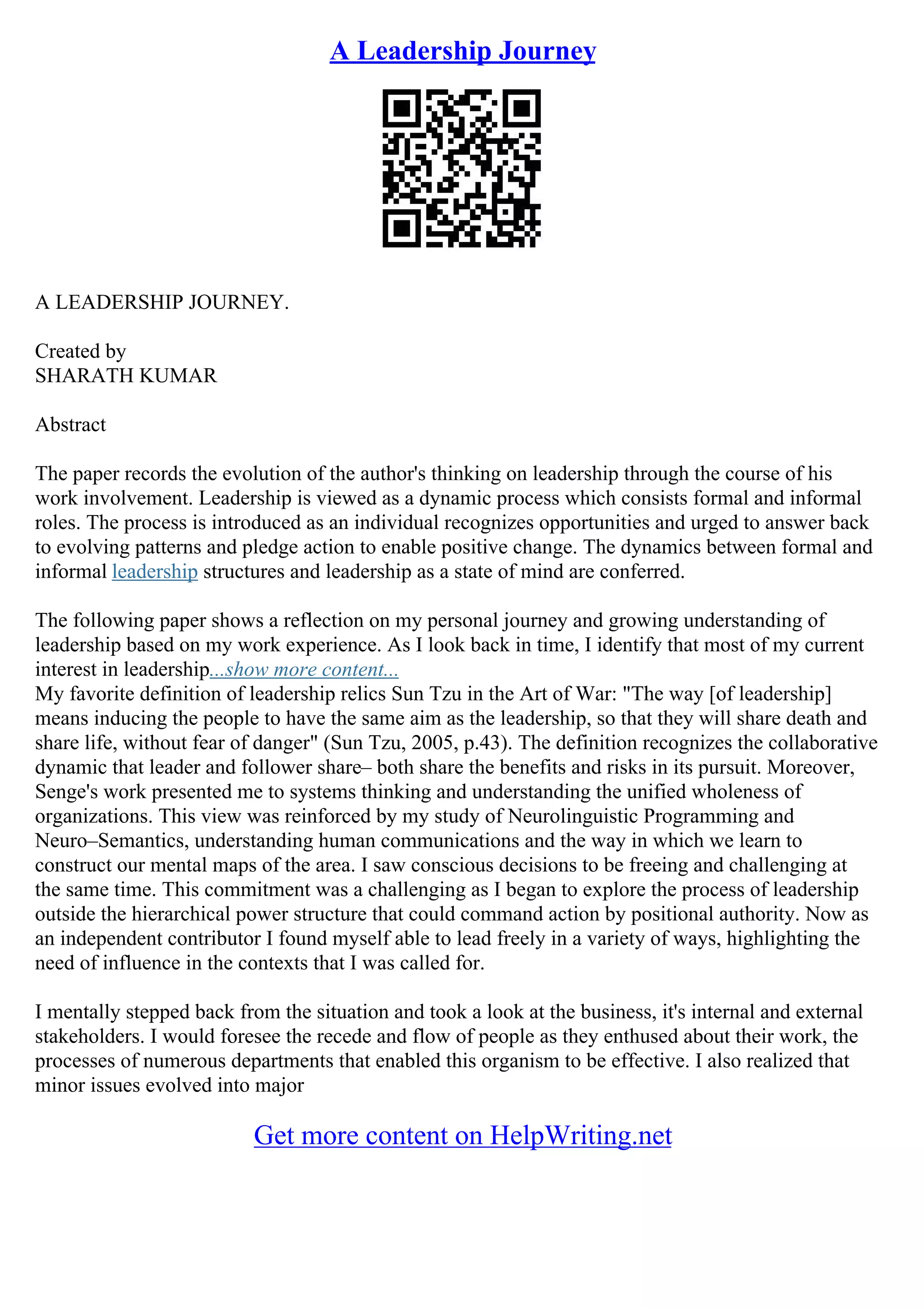 Sample Essay Leadership | PDF