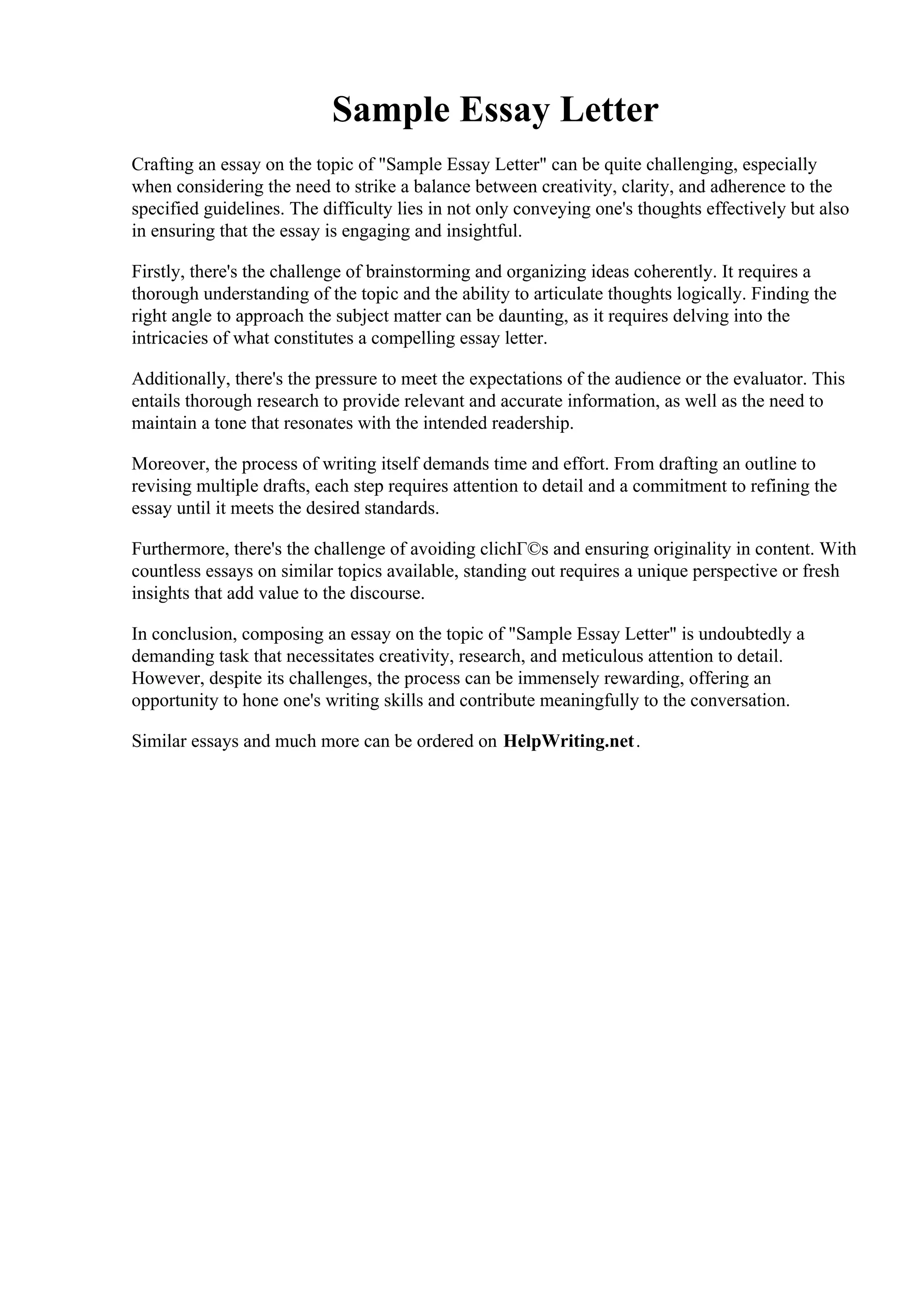 Sample Essay Letter. . Essay Revision Cover Letter PDF - Jada Garrison ...