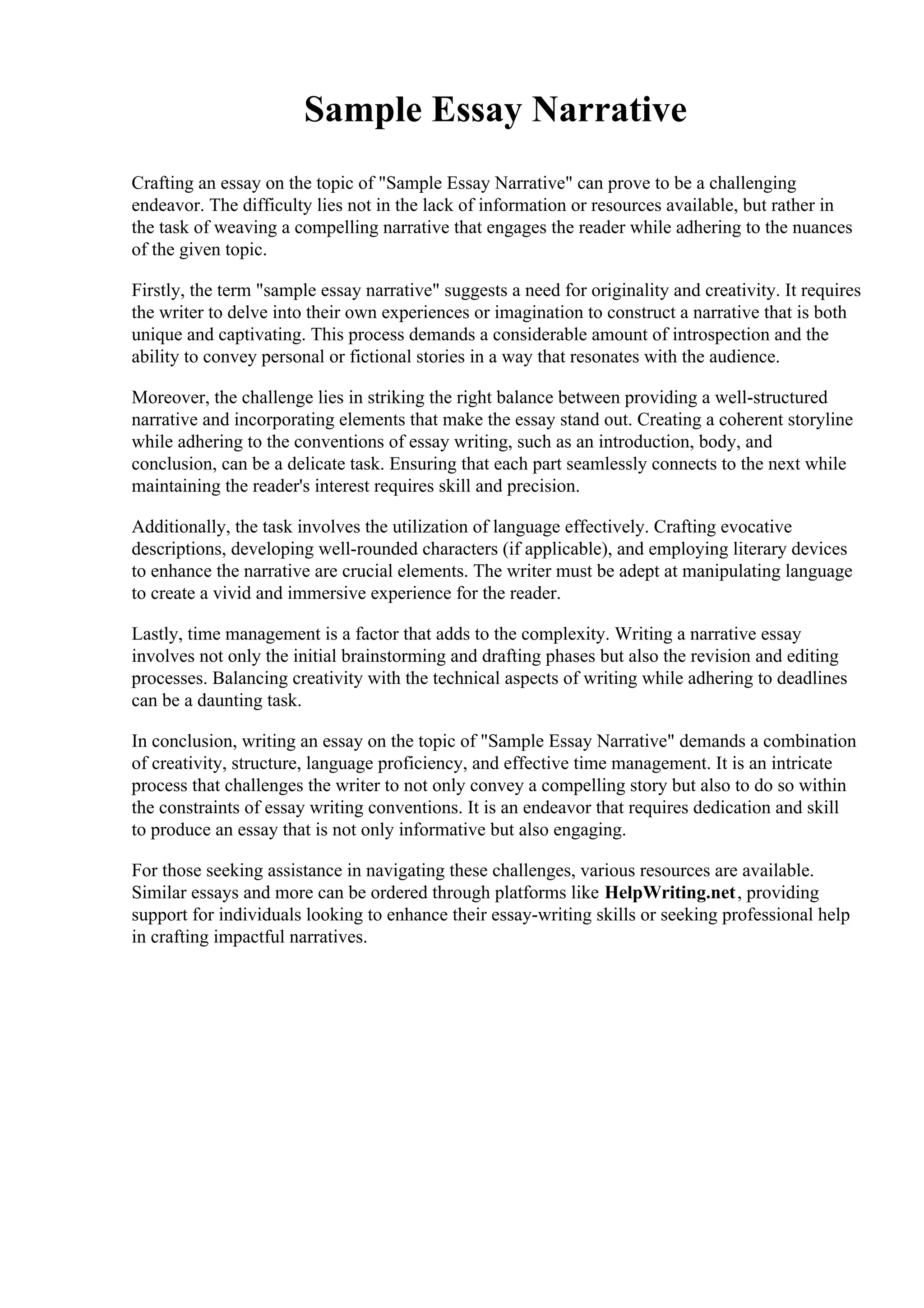 Sample Essay Narrative. Rose-Hulman Institute of Technology | PDF