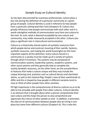 Sample essay on cultural identity | PDF