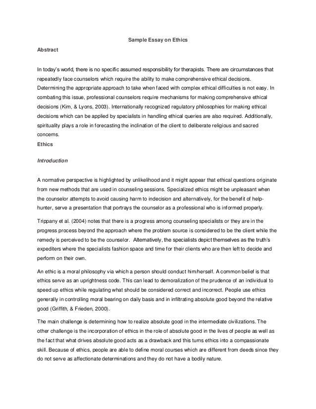 Sample Essay On Ethics Sample Essay On Ethics