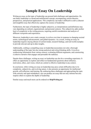 Sample Essay On Leadership. Leadership Essay Sample Telegraph | PDF