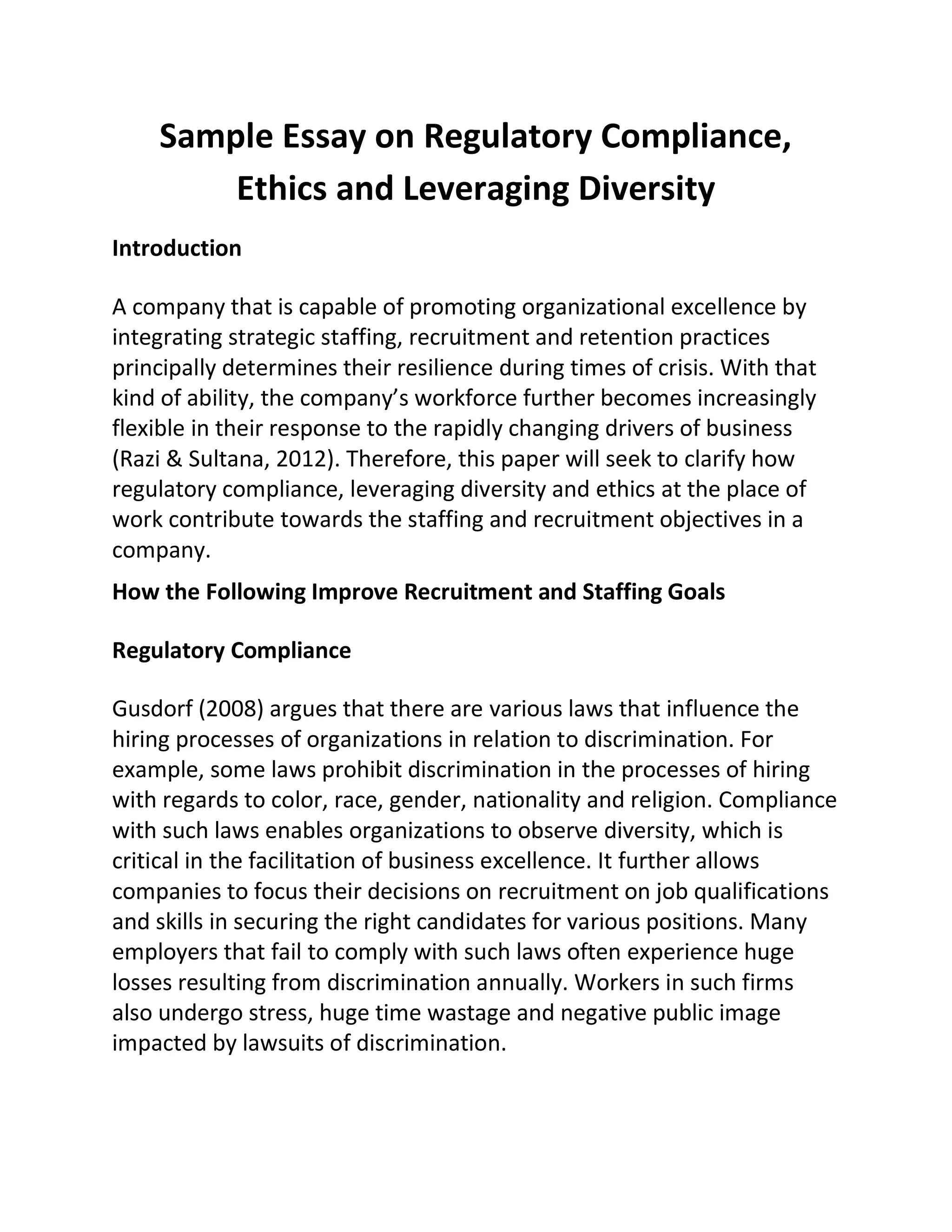 Sample essay on regulatory compliance | PDF