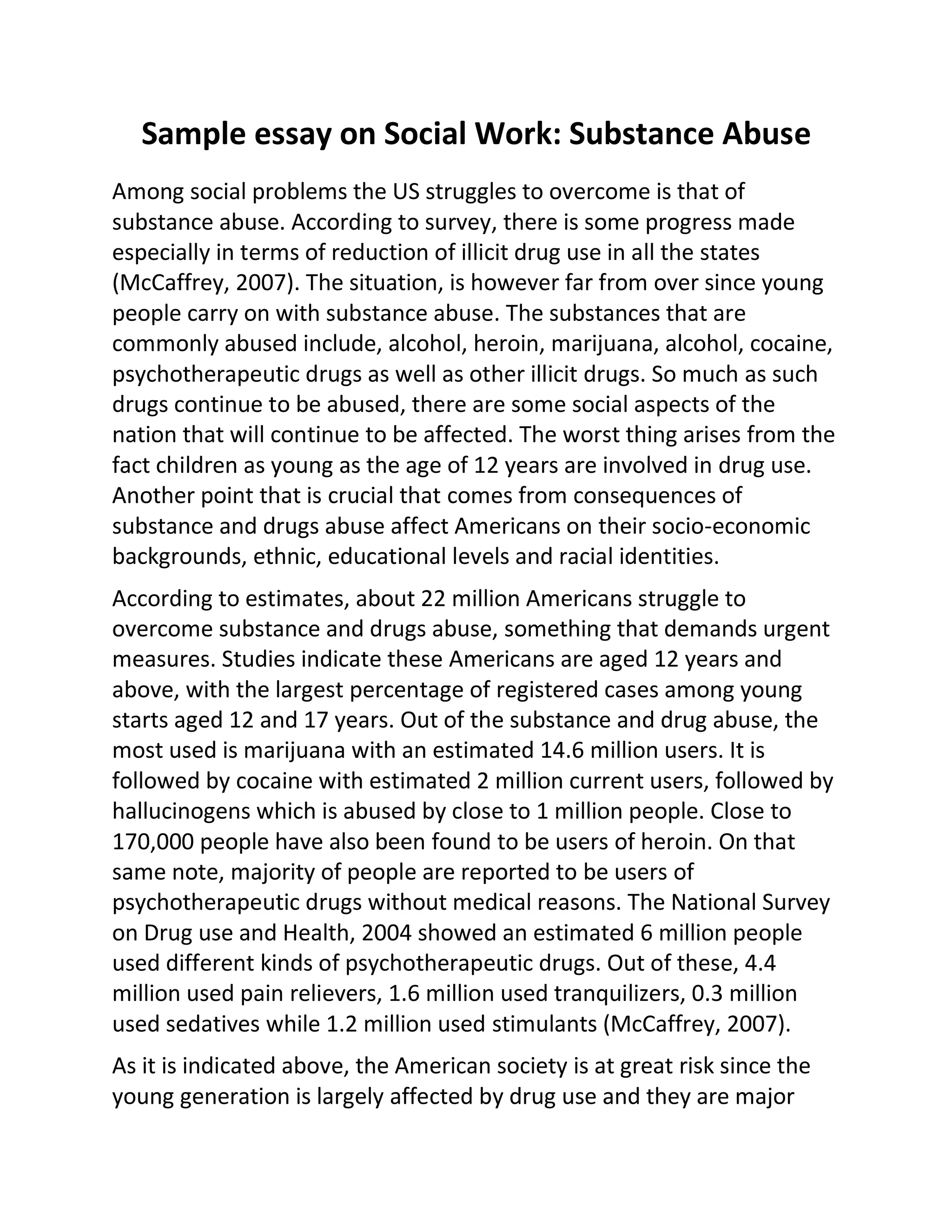 Sample essay on social work and substance abuse | PDF