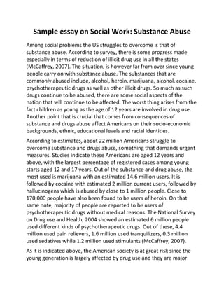 Sample essay on social work and substance abuse | PDF | Debated ...