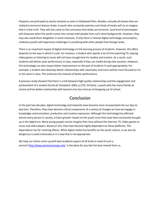 Sample essay on the implications of digital technology on youth culture ...