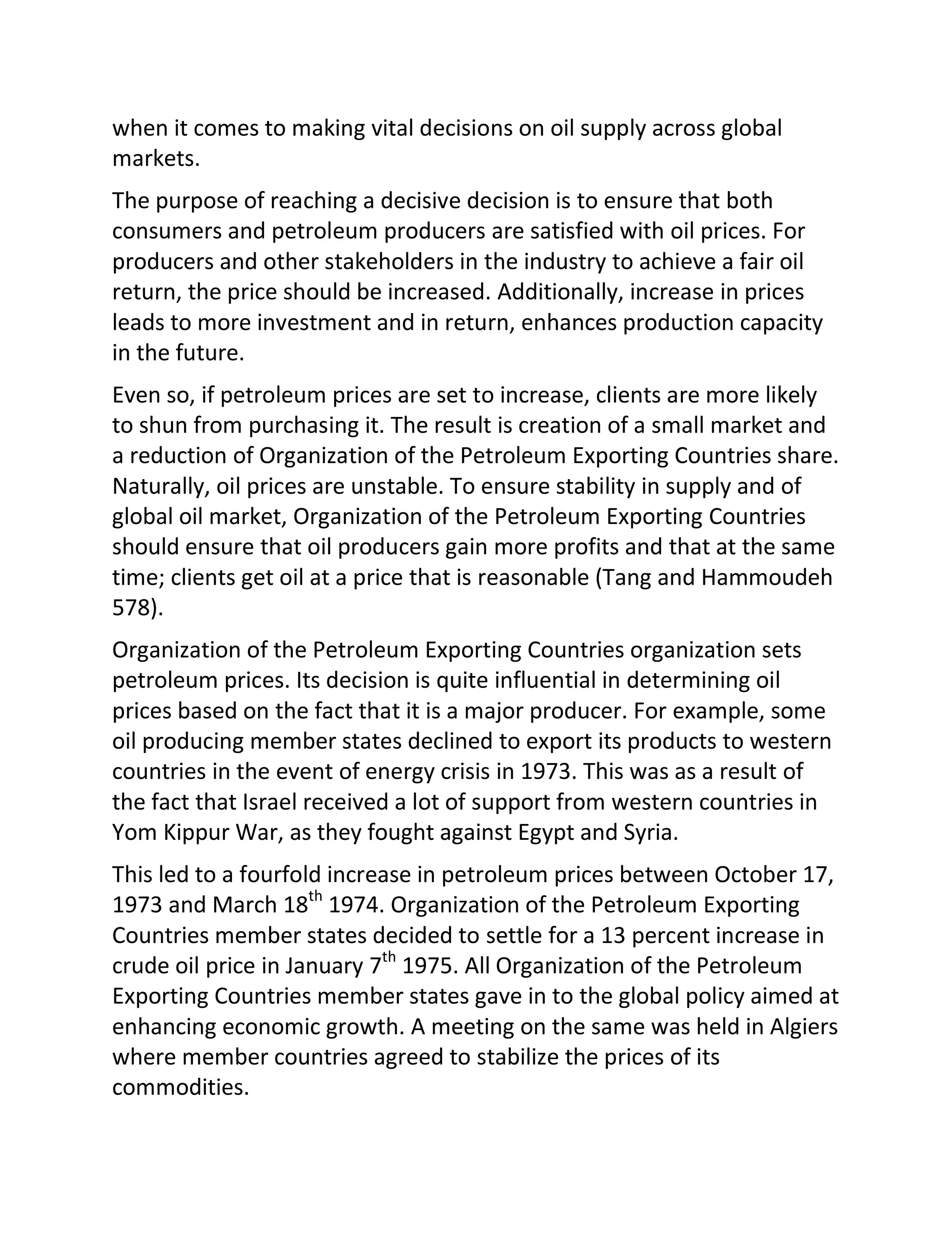 Sample essay on the role of opec in the middle east | PDF