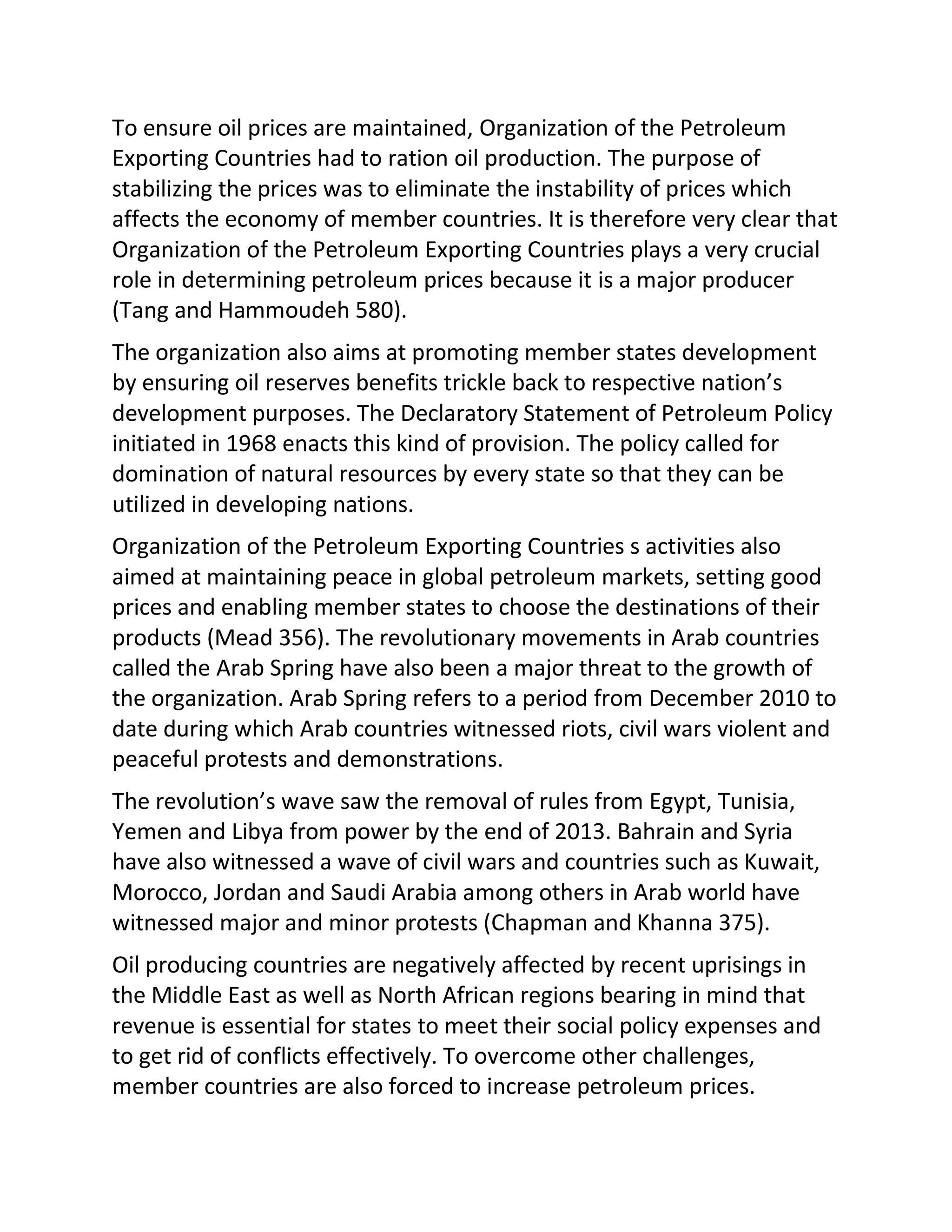 Sample essay on the role of opec in the middle east | PDF