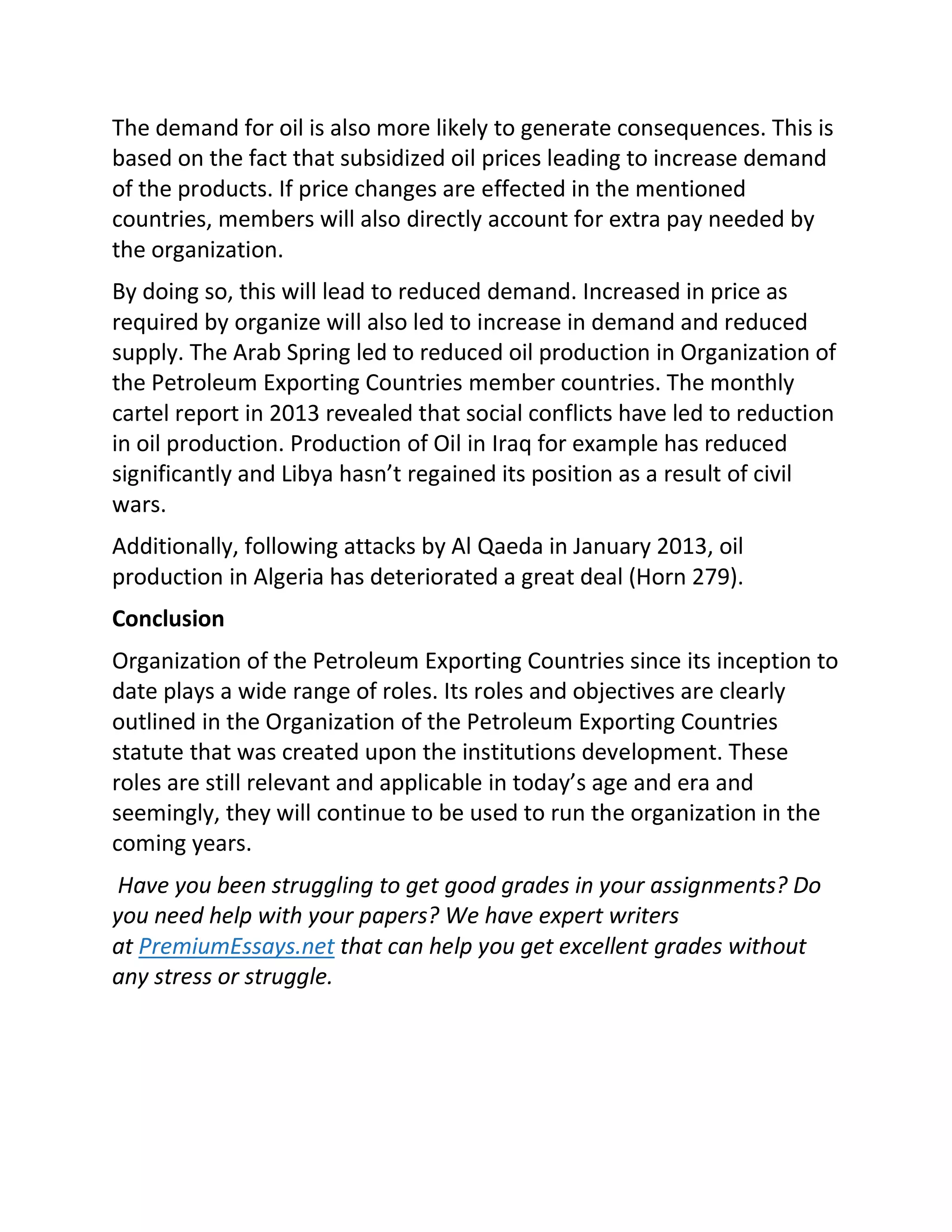 Sample essay on the role of opec in the middle east | PDF