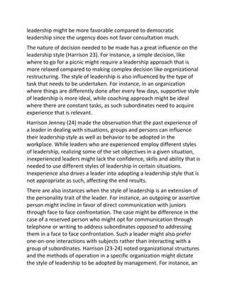 Sample essay on understanding leadership styles | PDF