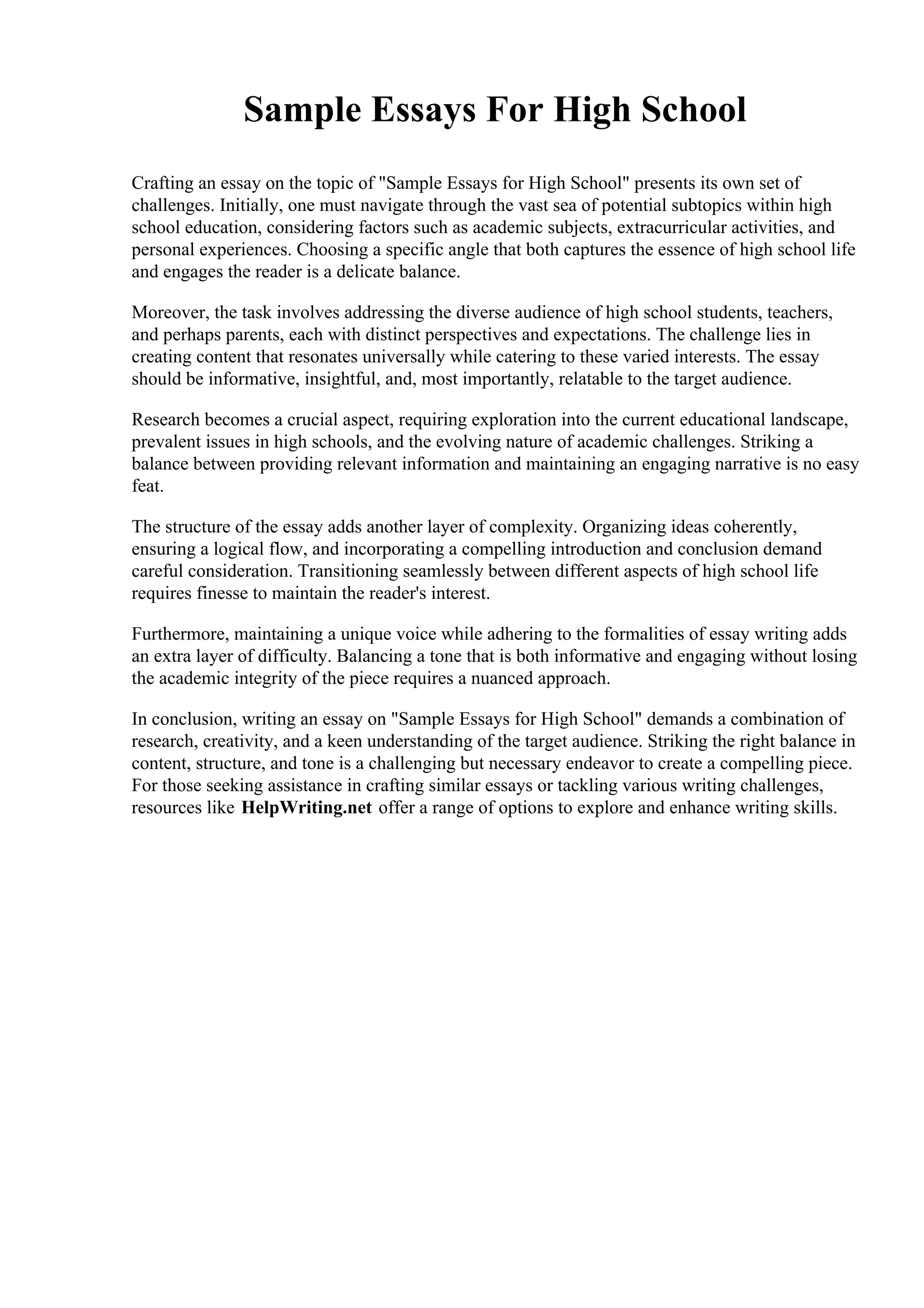Sample Essays For High School. Texas State Technical College | PDF