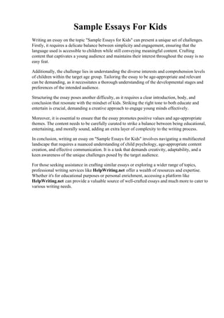 Sample Essays For Kids | PDF